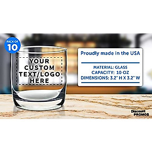 Custom Whiskey Glasses 10 oz Set of 10, Personalized Bulk Pack - Heavy Base Old Fashioned Glass, Perfect for Scotch, Bourbon, Whiskey, Cocktail - Clear