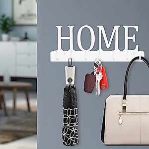 HLWDFLZ Key Holder for Wall - Wall Mounted Key Hangers with 7 Key Hooks, Wall Decorative Organizer Rack for Entryway Mudroom Front Door Kitchen Hallway Office 10 X 4 inches (White Home)