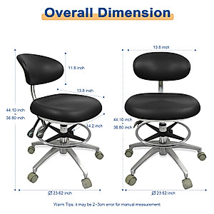 LIMKOMES Medical Dental Assistant Stool with Adjustable Backrest Rolling Ergonomic Swivel Seating Dentist Chair for Clinics, Dental Office, Lab-Black