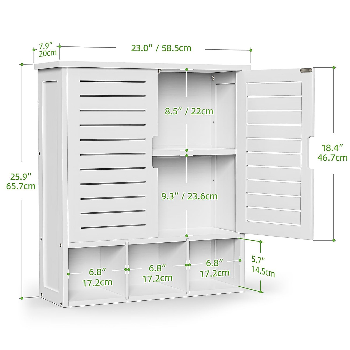 BAMBOOHOMIE Bathroom Wall Cabinet, Bamboo Medicine Cabinet Wall Mounted with 2 Doors & Adjustable Shelf, Over The Toilet Storage Cabinet for Bathroom Laundry Room Kitchen (White)