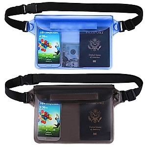 Waterproof Pouch Set, 2 Pack Phone Bag Fanny Pack with Waist/Shoulder, Water Proof Beach Gear Universal Accessories for Men Women Kids