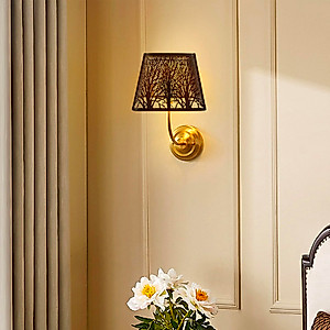 Medium Square Lamp Shades, ALUCSET Metal Lampshade with Pattern of Trees for Table Lamp and Floor Light, 7 x 10 x 7.5 Inch, Pattern of Trees (Black/Gold)