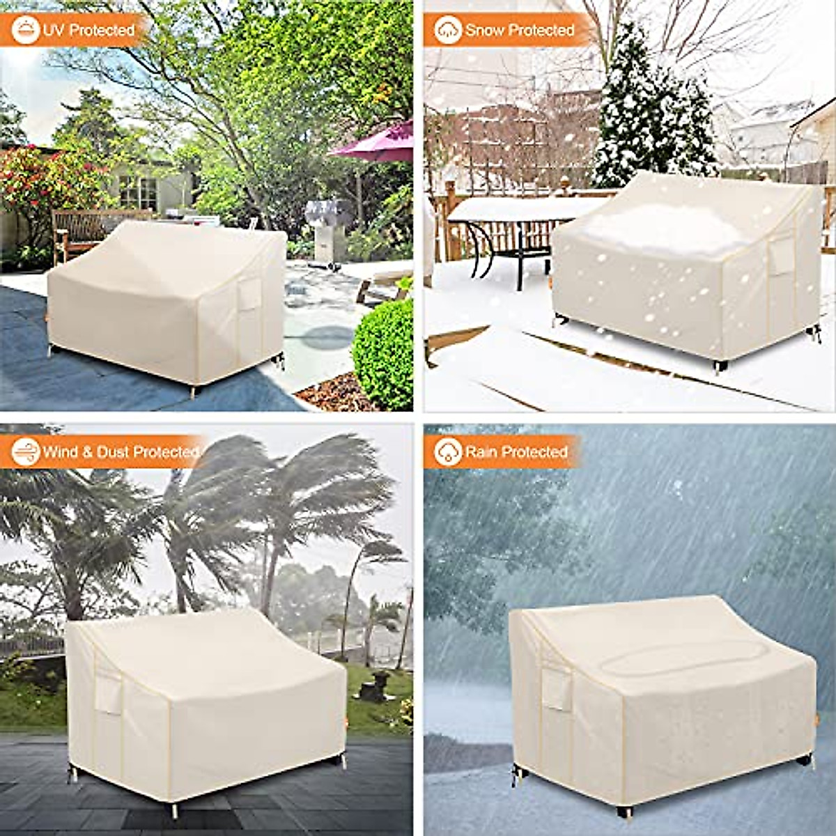 ZEJUN Outdoor Loveseat Cover Waterproof, 600D Patio Sofa Cover, 58" L x 28" D x 35" H, UV Resistant, Anti-fad, Dustproof Loveseat Couch Cover for Patio Furniture, Porch loveseat, Lawn Bench Chairs