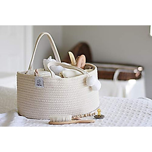 fephas Baby Diaper Caddy Organizer- Beige Rope Nursery Storage Bin- Portable Diaper Storage Basket for Changing Table and Car- Perfect Baby Shower & Registry Gift