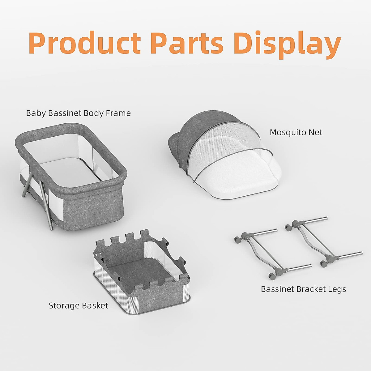 67i Baby Bassinet Portable Folding Rocking Bedside Bassinet Crib for Baby Cosleeper Bassinets Bedside Sleeper on Wheels with Mosquito Nets Newborn Infant Toddler Bassinet with Storage Basket (Grey)