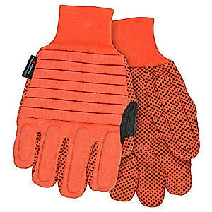 MCR Safety 943L Hi-Vis Cotton Canvas Double Palm PVC Dotted Gloves (1 Pair), Large