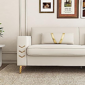 Tomkate 85.63" Modern Sofas for Living Room, Velvet Chesterfield Sofa with Two Lumbar Pillows and Gold Metal Legs, Luxury 3 Seater Sofa Couches for Living Room, Bedroom (Beige)