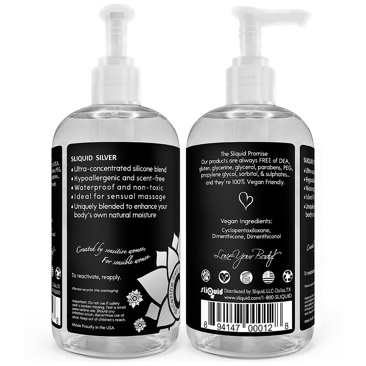 Sliquid Silver Intimate Lubricant - Silicone Lube for Women/Men/Couples, Hypoallergenic Lube, Silicone Lubricant, Waterproof, Unscented, 8.5 Fl Oz