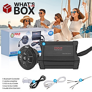 Pyle Waterproof Bluetooth Marine Amplifier Receiver - Weatherproof 2 Channel Wireless Amp for Stereo Speaker with 600 Watt Power, Wired RCA, AUX and MP3 Audio Input Cable - (Black)