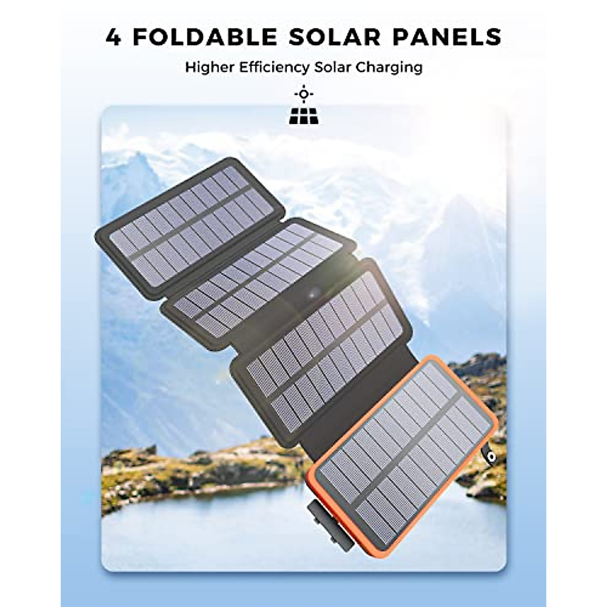 A ADDTOP Solar Charger Power Bank - 25000mAh Portable Solar Phone Charger with 4 Solar Panels & Dual 2.1A USB A Outputs External Battery Pack for Phones Tablets Outdoor Camping