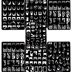 7 Sheets French Line Nails Art Stamping Plate Geometrical Wave Line Drawing Templates Flower Love Lace Stamp Mold Manicure Valentine's Day Design Decoration Nails Gel Printing Charm for Stencils Tools