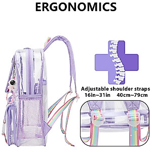 LISINUO Clear Backpack Girl Transparene Backpacks See Through Book Bag for Women Heavy Duty Pvc Mesh Bag Cute Girls Bookbags(Purple)