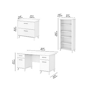 Bush SET013WH 60-Inch W Office Desk w/Lateral File Cabinet and 5-Shelf Bookcase White