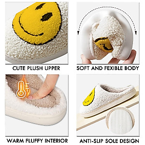 dubuto Smile Face Slippers for Girls Boys, Cute Soft Plush Anti-slip House Kids Girls Slippers with Memory Foam Warm Cartoon Happy face Shoes for Indoor Outdoor