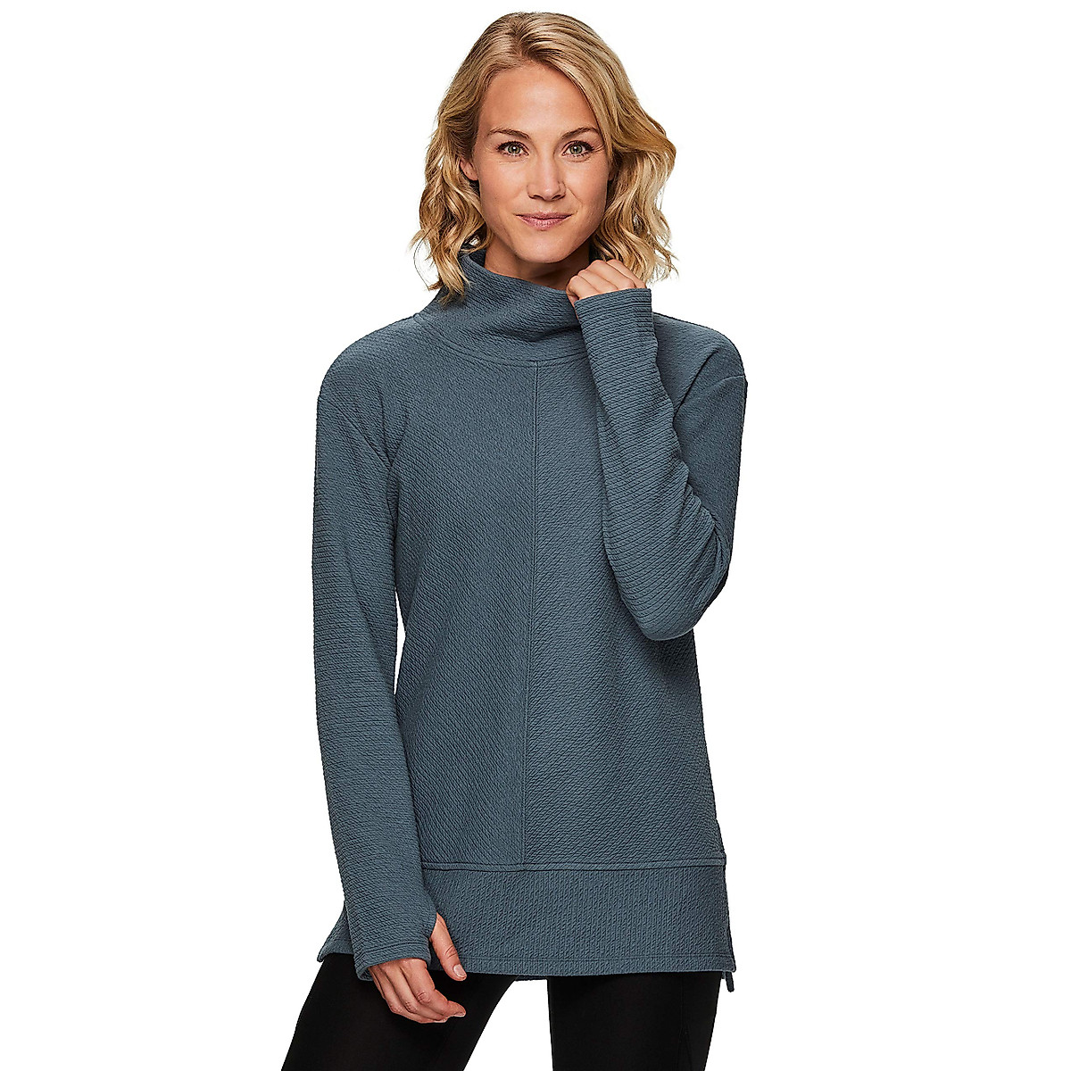 RBX Active Women's Quilted Lightweight Cowl Neck Tunic Pullover Sweatshirt F19 Green XXL