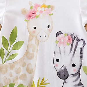 Aoswep - Cute Giraffe + Zebra With Floral Print Long Sleeve Baby Girl Clothes White Jumpsuit For Baby One-Piece Romper (0-3 Months)