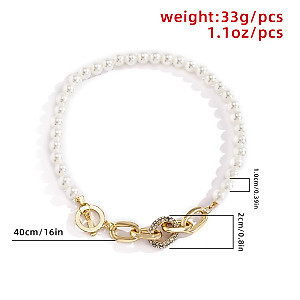Asphire Vintage Pearl Choker Necklace with Toggle Clasp Chunky Oval Link Chain Necklace Punk Festival Statement Accessories Gift for Women Teens Girls (Gold)