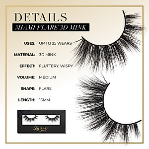 Lilly Lashes Miami Flare 3D Mink Lashes, Mink Eyelashes, The Original Lilly Lash For Wispy & Natural Look, Reusable Eyelashes up to 25x, Fluffy Lashes, Strip Lashes, Lash Glue not Included