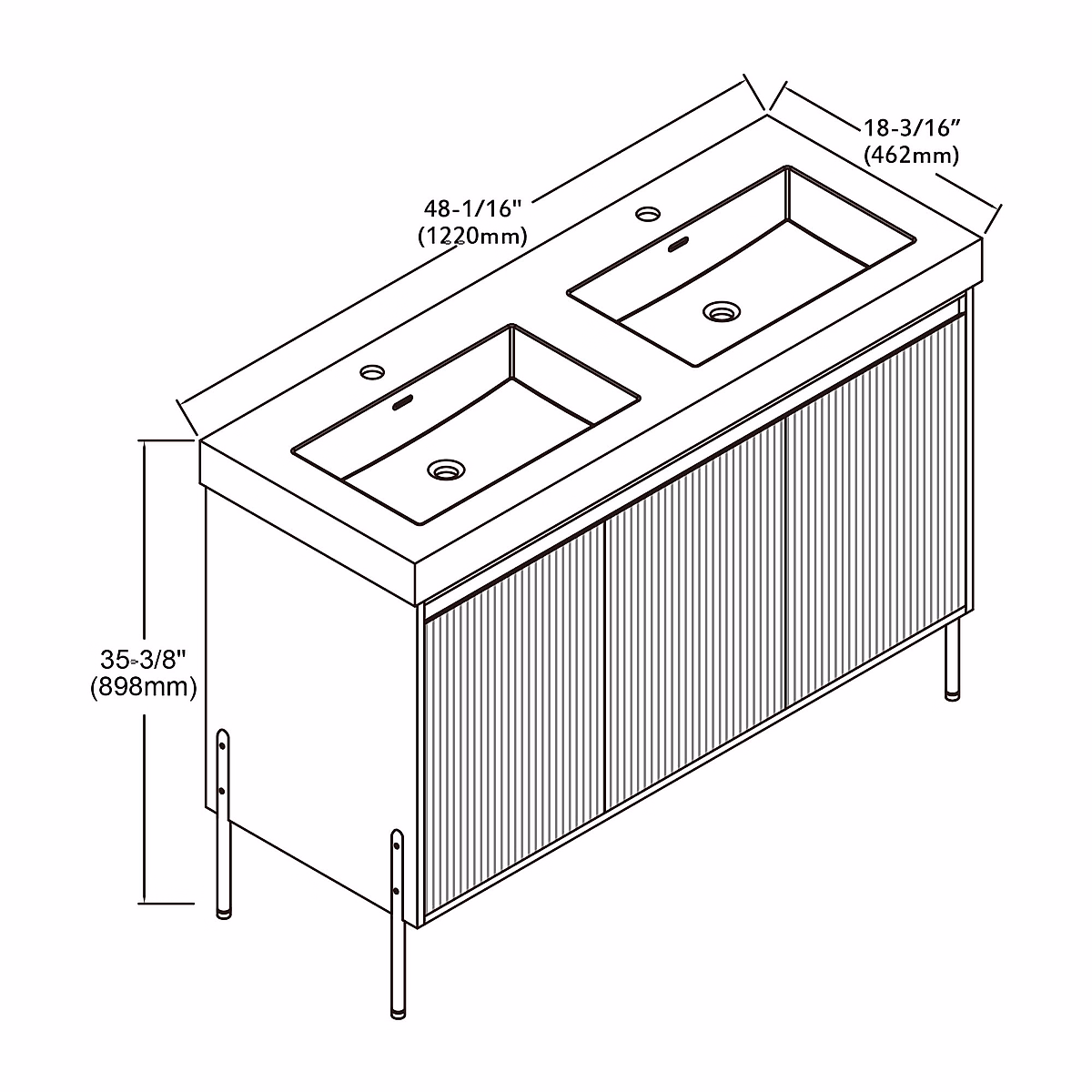 Dowell 48" Inch White Bathroom Vanity with Double Gel/Resin White Sink Combo, Modern Bathroom Cabinet with Soft-Close Door, Freestanding Bathroom Vanity Set - 002 Series [Assembly Required]