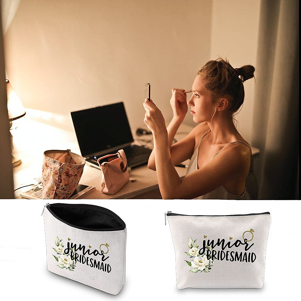 Junior Bridesmaid Gift Junior Bridesmaid Makeup Bag Cosmetic Bag Bridal Party Gifts (Junior Bridesmaid Bag)