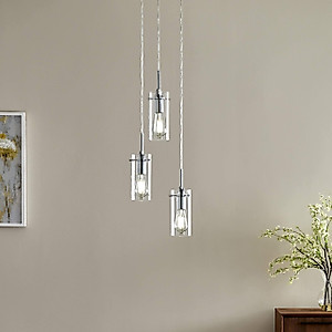 Linea di Liara Effimero 3-Light Cluster Pendant Lights Stairwell Lighting Small Chandelier Brushed Nickel Modern Chandelier Light Fixture Foyer Chandeliers Entryway High Ceiling Staircase Lights