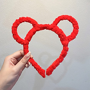 Women Winter Thick Plush Headband Round Mouse Bear Ears Makeup Hair Hoop Bandana Barrettes Black Girls