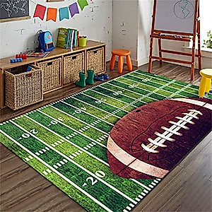HONGXIU Sports Field Area Rug, Football Rug, American Style Retro Football Home Decor Rug for Living Room Bedroom Children's Room Game Room Kindergarten Non-Slip Washable 6x8ft