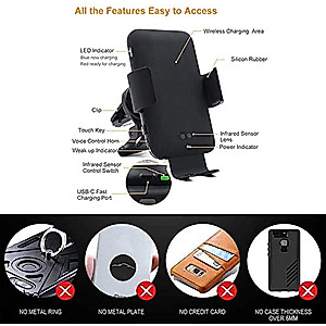 MANKIW Wireless Car Charger Automatic Clamping 10W Qi Fast Charging Car Charger Mount Compatible with iPhone 15 14 13 12 11 pro max Plus/Xs MAX/XS/XR/X/8/8p Samsung S10/S10+/S9/S9+/S8/S8+