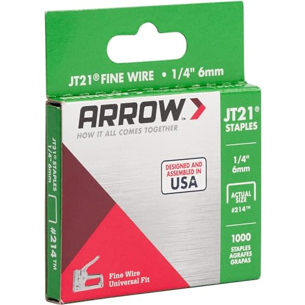 Arrow 214 JT21 Thin Wire Staples for Staple Guns and Staplers, Use for Upholstery, Crafts, General Repairs, 1/4-Inch Leg Length, 7/16-Inch Crown Width, 1000-Pack