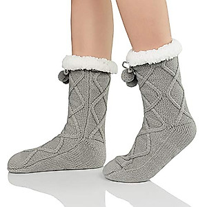 Zando Slipper Socks for Women Fluffy Cozy Fleece-Lined Fuzzy Socks Cabin Warm Winter Socks Soft Thick Comfy Christmas Anti Slip Socks Non Skid Hospital Socks Home Stocking Stuffer Sock O Grey