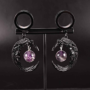 Atomhole 2PCS Moon Dangle Ear Tunnels Gauges 316 Stainless Steel Hypoallergenic Earrings Plugs Expanders for Stretched Piercing Body Jewelry (10mm(00G), Black)