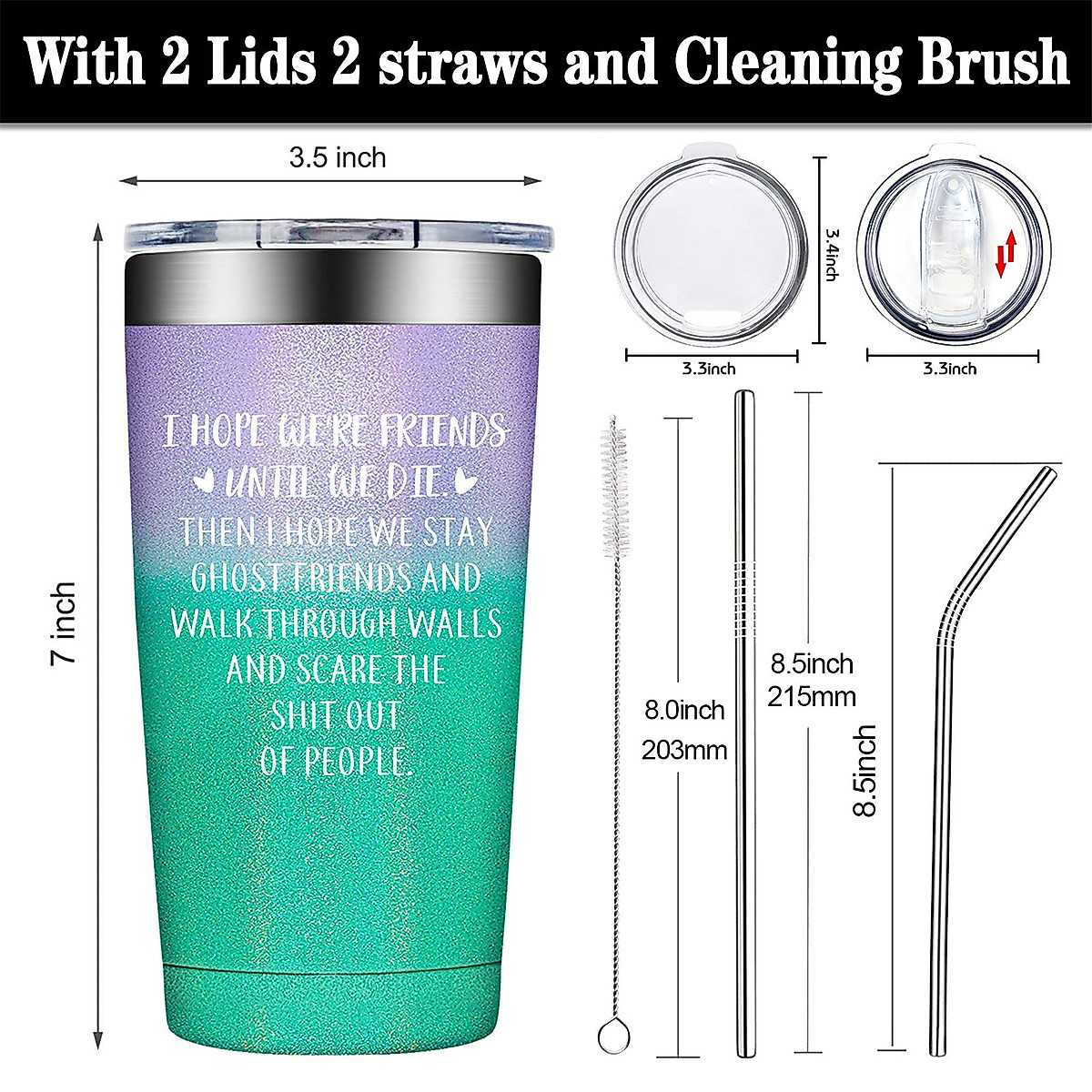 Fufendio Best Friend Birthday Gifts for Women - Friendship Gifts - Vacuum Insulated Tumbler Cup