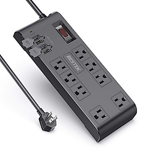 BESTEK 8-Outlet 6 Feet Extension Cord Power Strip with USB 15A 1875W Surge Protector with 5V 4.2A 4 USB Port Desktop Charging Station,600Joule,Grey