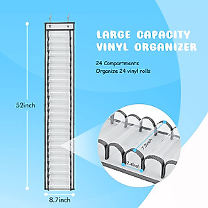 Vinyl Roll Holder, 24 Compartments Hanging Vinyl Storage Organizer Wall Mount Craft Organizers and Storage Foldable Vinyl Roll Storage Plastic Bag Holder Rack for Craft Room