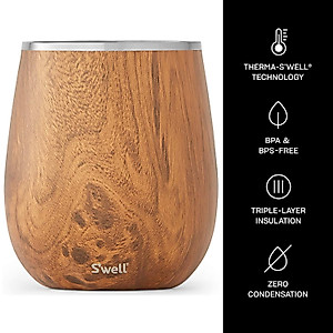 S'well Stainless Steel Wine Tumbler - 9 Fl Oz - Teakwood - Triple-Layered Vacuum-Insulated Container Designed to Keep Drinks Colder, Longer - BPA-Free Barware Accessories