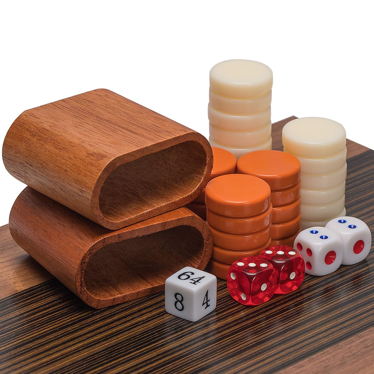 Yellow Mountain Imports Wooden Inlaid Backgammon Game Set, Pasadena - Classic Strategy Board Game Set with Acrylic Playing Pieces & Wooden Dice Cups, 15-inch Board