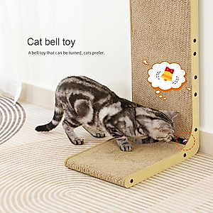 VARLNALY L-Shape Cat Scratcher, 27 Inch Cat Scratching Pad,Cute Cat Cardboard Scratcher for Indoor Cats, Protecting Furniture Vertical Kitty Scratch Lounge with Ball Toy Large