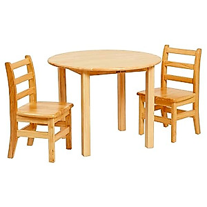 ECR4Kids 30in D Round Hardwood Table and Chair Set, 12in Seat Height, Kids Furniture, Honey