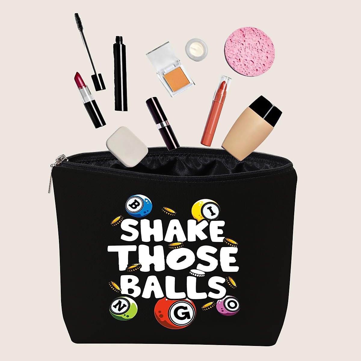 JXGZSO Bingo Gambler Gift Shake Those Balls Makeup Bag Lucky Bingo Pouch Bag Bingo Game Lover Gift (Shake those balls black)