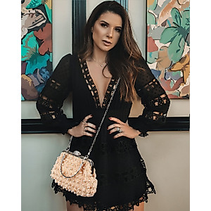 Women Mini False Pearls Evening Handbag Clutch Metal Top-handle Bag Chain Strap Cross-body Bag