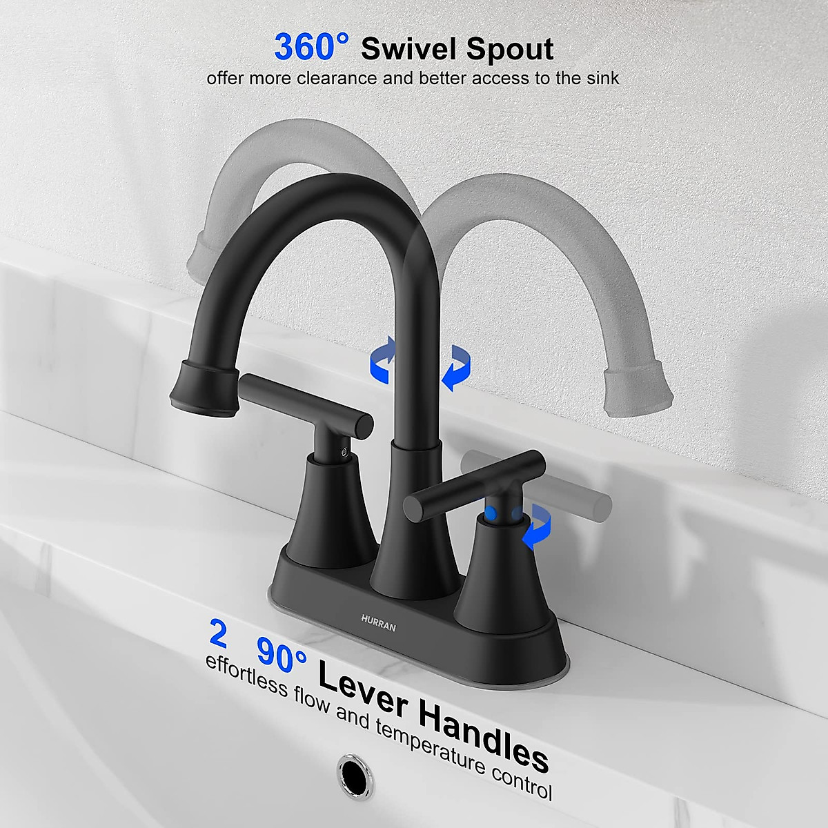 Matte Black Bathroom Sink Faucet with Pop-up Drain and Supply Hose, 4 inch Faucet for Bathroom Sink Vanity, Kitchen Faucet with Pull Down Sprayer, Kitchen Faucets for Sink 3 Hole Bar Rv Camper Laundry