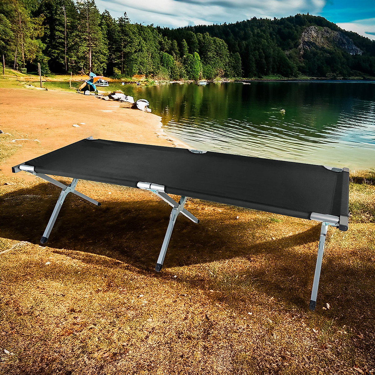 75" Portable Folding Camping Bed & Cot - 260 lbs. Capacity By Trademark Innovations (Black)
