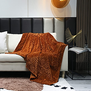SOCHOW Super Soft Flannel Fleece Throw Blanket, Lightweight Cozy Warm Leaves Textured Plush Blanket for Bed Couch Sofa, 50 x 60 Inches, Caramel