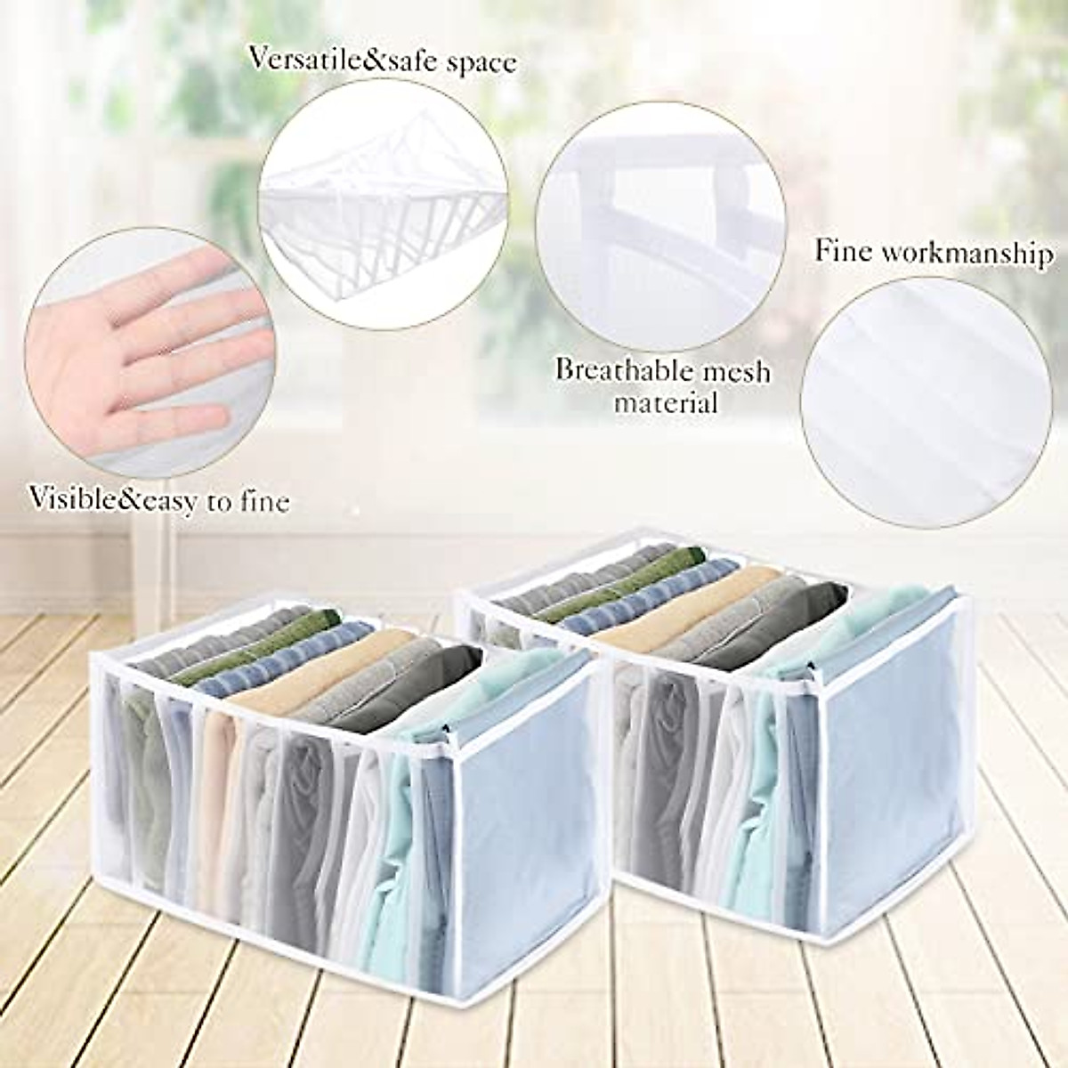 18 Pcs Drawer Organizers for Clothing Wardrobe Clothes Organizer Divider Foldable Mesh Closet Organizers and Storage for T-shirt, Jeans, Pants, Sock, Underwear, Bra (9 Grids, big)