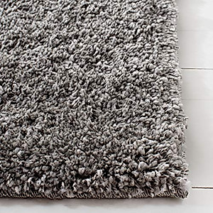 SAFAVIEH Santa Monica Shag Collection 6'7" x 9'6" Silver SGN725 Solid Non-Shedding Living Room Bedroom Dining Room Entryway Plush 2-inch Thick Area Rug