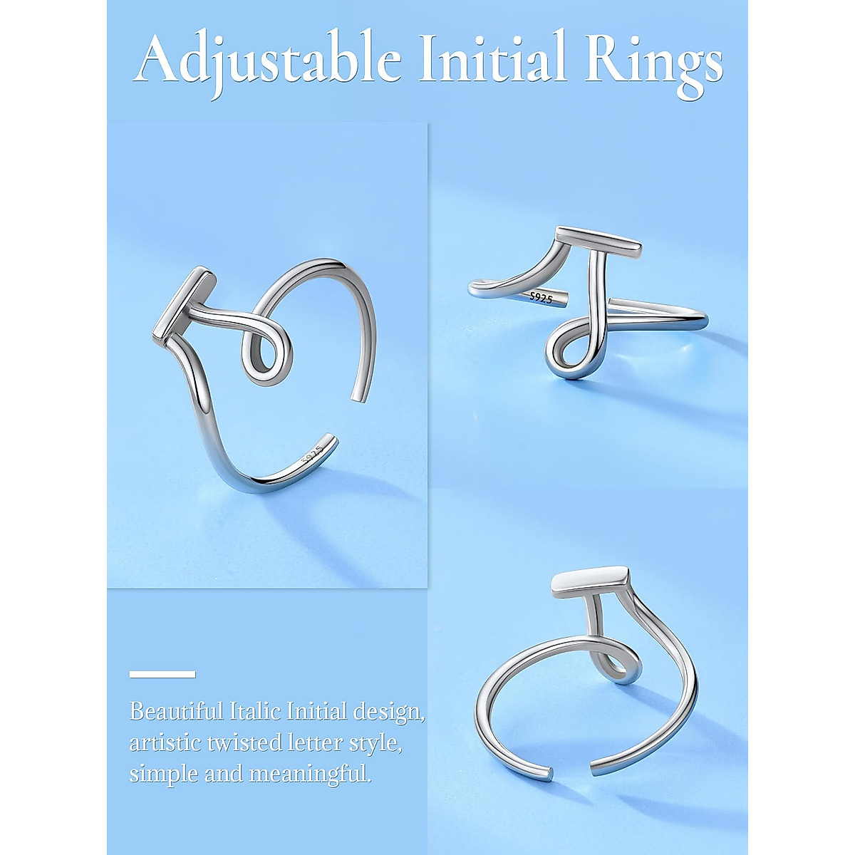 SILVERCUTE Initial J Ring Stacking Alphabet Monogram Jewelry 925 Sterling Silver Letter Ring for Women