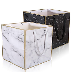 2 PCS Extra Large Gift Bag 11.8 Inch Marble Big Paper Bag with Handle Square Giant Gift Bag XL Big Wedding Gift Bag Huge Reusable Wedding Present Bag for Birthday Party Presents Flowers by Yerpkefey (1 White 1 Black)