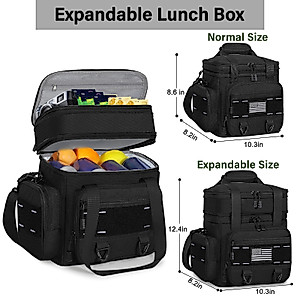 TENKIST Expandable Tactical Lunch Box, Large Insulated Lunch Cooler Bag Heavy Duty Leakproof Lunch Pail for Men Adults Work Office Outdoor Picnic Trips,16L,Black