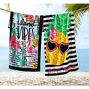 Betsey Johnson - Beach Towel Set, Highly Absorbent & Fade Resistant Beach Accessories, Ideal for Pool, Picnic, or Beach (Island Vibes & Chill Pineapple, 2 Piece)