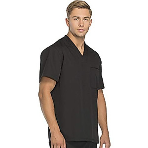Dickies Dynamix Scrubs for Men, Athletic-Inspired V-Neck Chest Pocket Scrub Top with Four-Way Stretch and Moisture Wicking DK610, L, Black